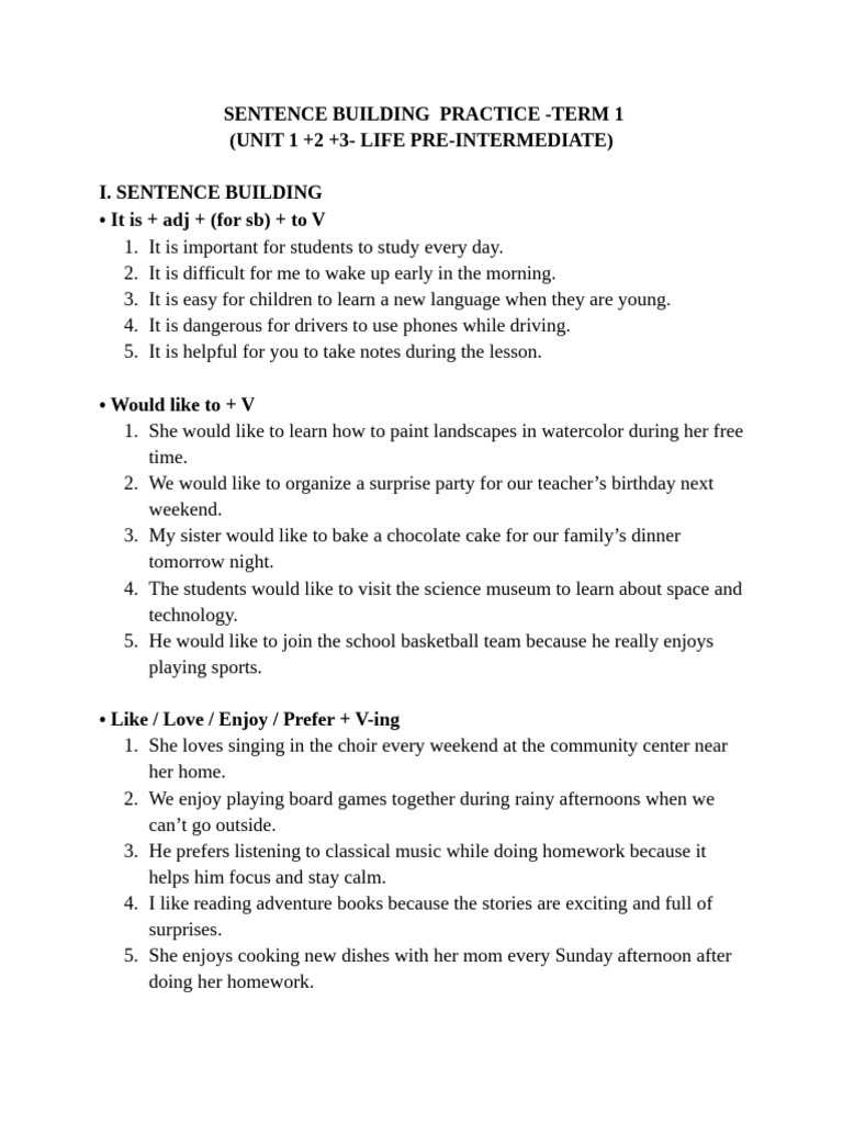 Sentence Building Practice for ESL | PDF