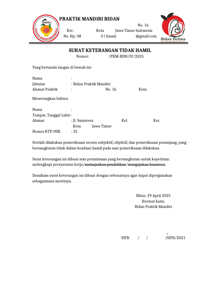Surat Keterangan Tidak Hamil Sainur | PDF