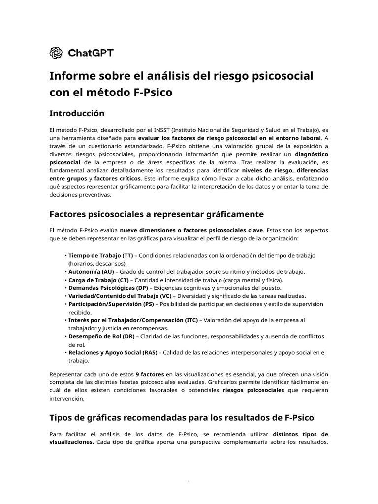 Informe Sobre El Análisis Del Riesgo Psicosocial Con El Método F-Psico-1 | PDF | Mediana | Cuantil