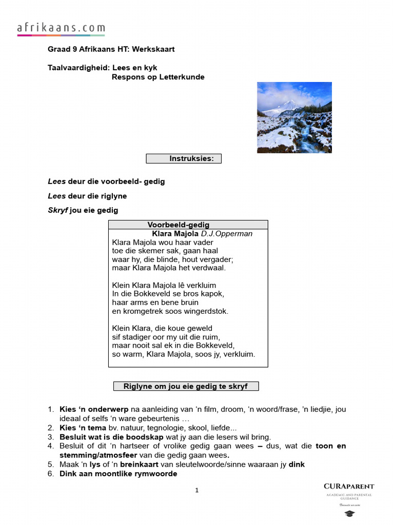 Graad 9 HT Lees en Kyk - Skryf Gedig | PDF