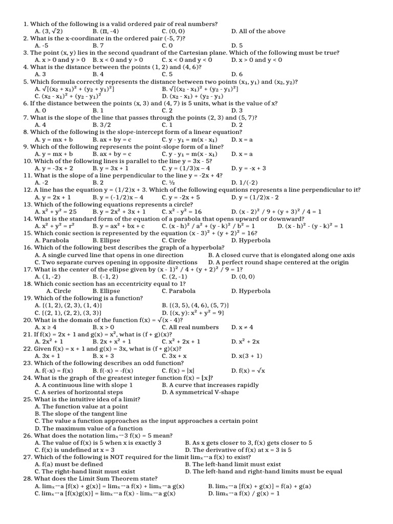 Ordered Pairs Distance Formula Test | PDF | Infinity | Asymptote