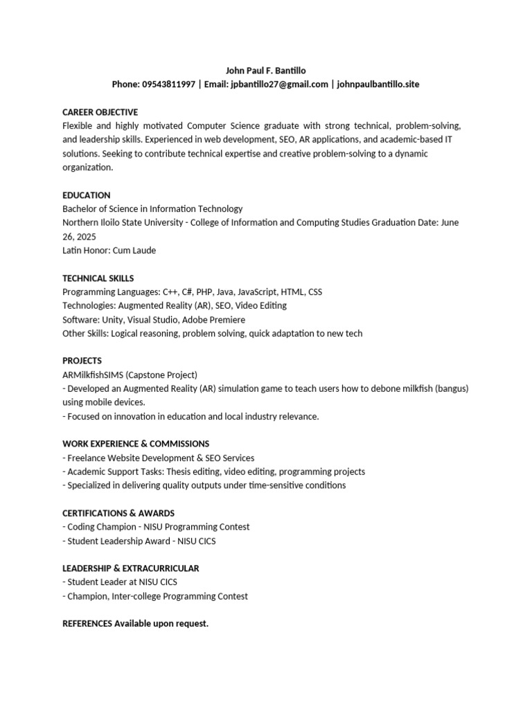 Resume John Paul Bantillo | PDF