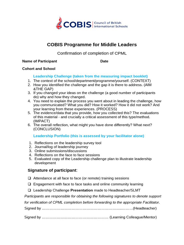 Confirmation of Completion of CPML | PDF