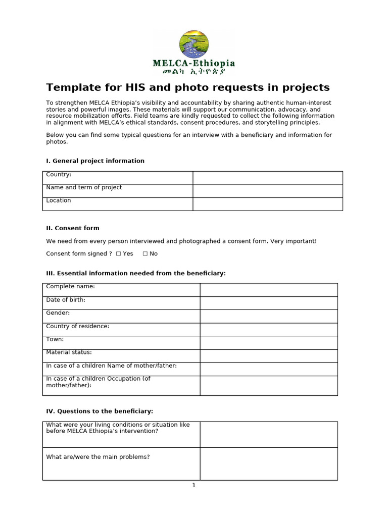 MELCA Ethiopia Template For Story Documentation | PDF | Image ...