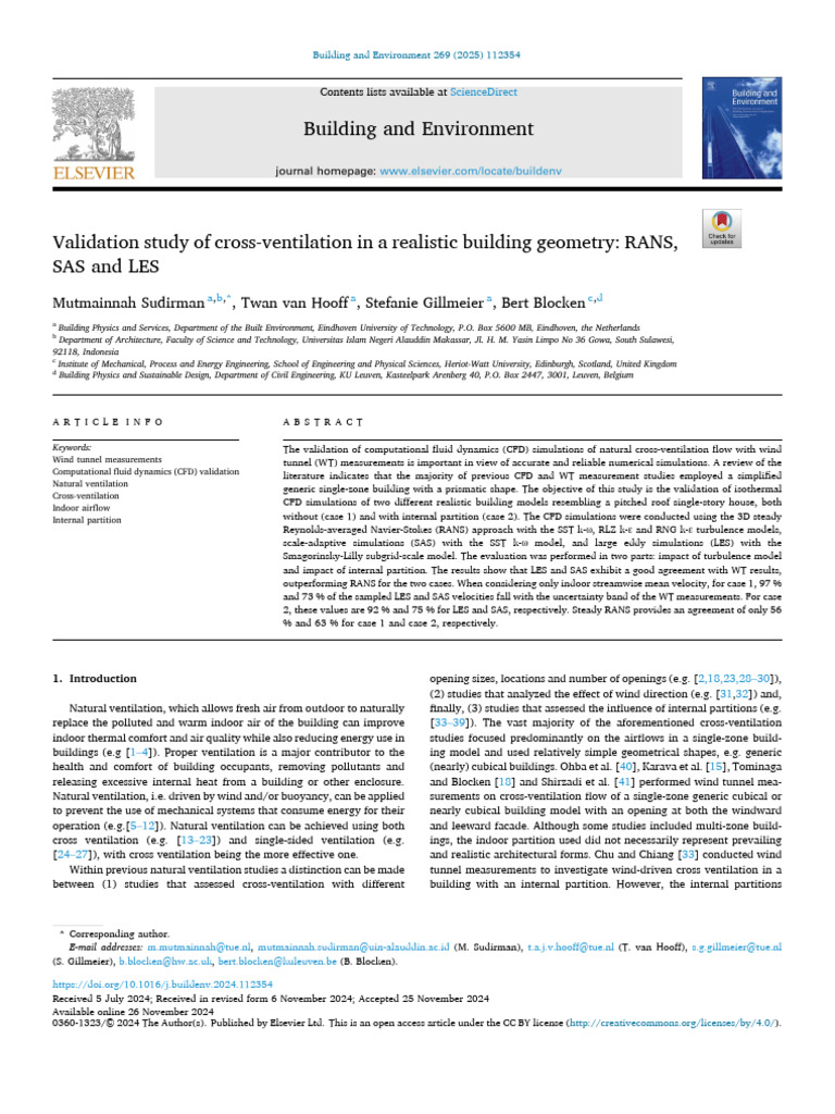 Validation Study of Cross Ventilation in A Realistic Bui 2025 Building and E | PDF ...