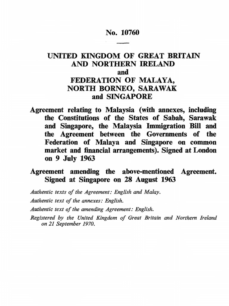 The Original Agreement of Malaysia 9 July 1963 | PDF