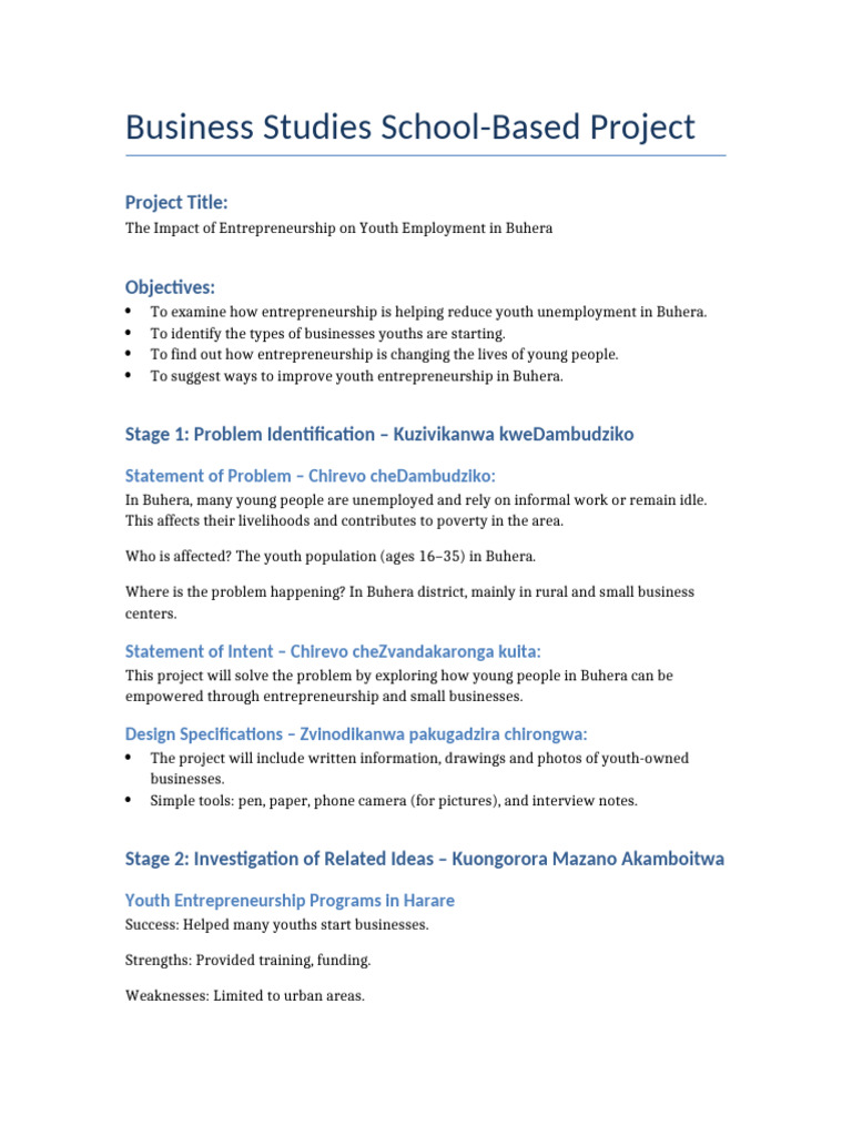 Entrepreneurship Youth Buhera Project | PDF | Entrepreneurship | Poultry