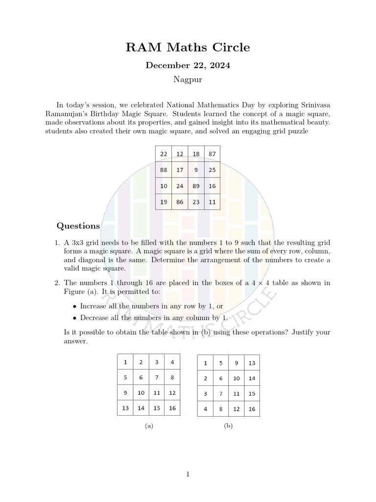 Exploring Magic Squares in Maths | PDF