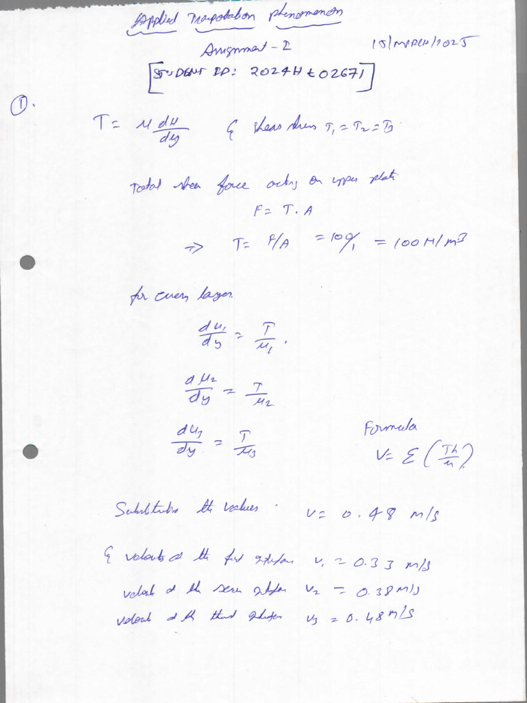 Applied Transport Phenomenon Assignment | PDF