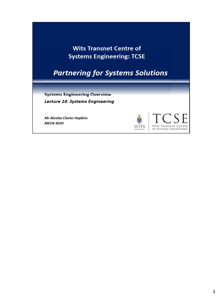 Lecture 14 - SE Overview - Systems Engineering - Slides With Notes ...