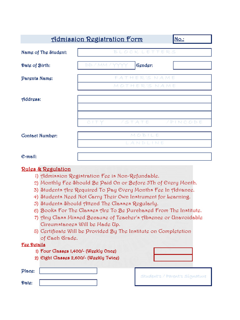 Music Academy Admission Registration Form | PDF