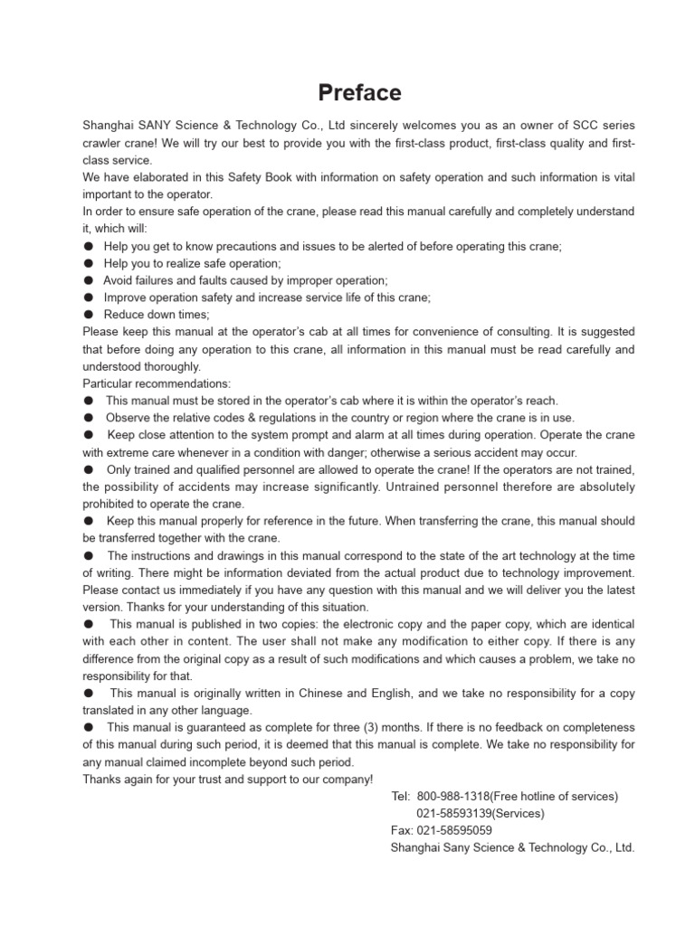 SCC Series Crawler Crane Safety Manual | PDF | Crane (Machine) | Hand