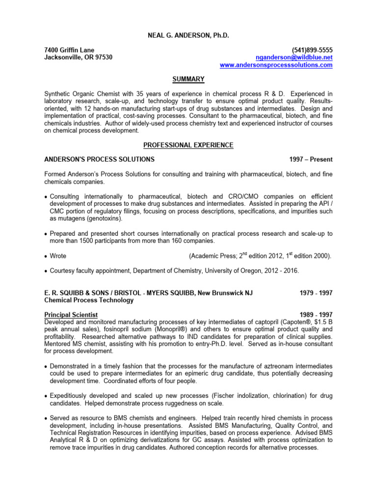 Neal Anderson Resume Sept 2018 | PDF | Chemistry | Physical Sciences