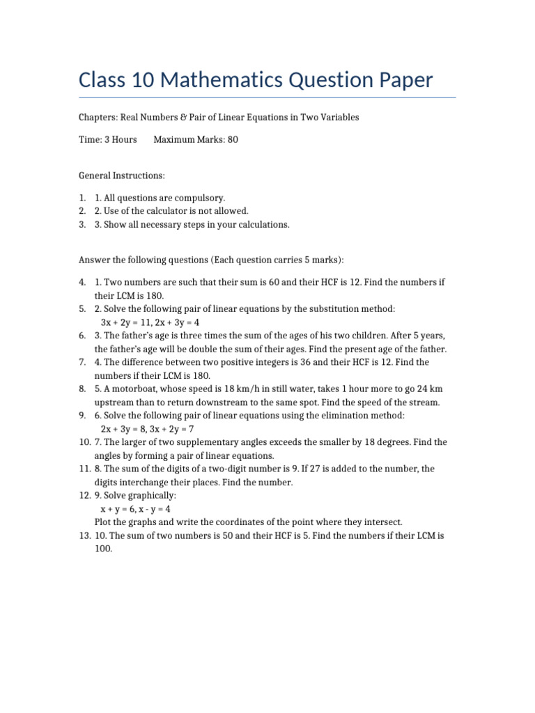 Class 10 Math Full Long Questions | PDF