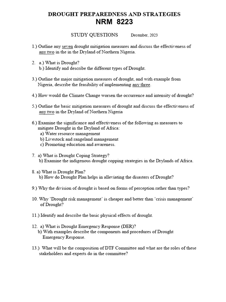 NRM Drought Samle Questions 2023 | PDF