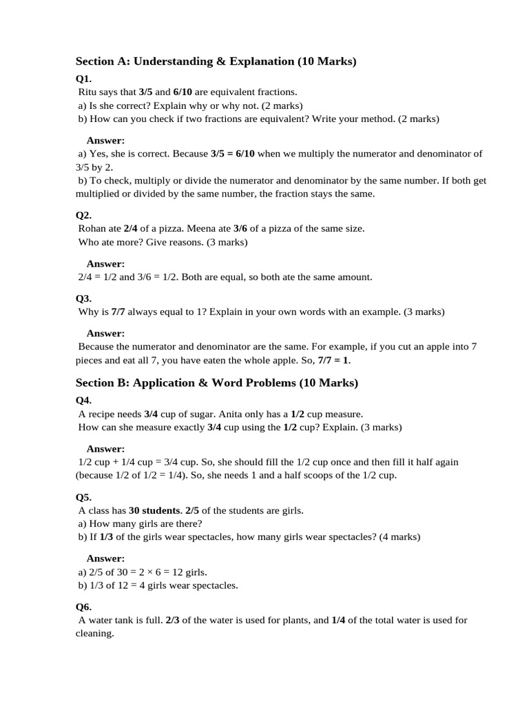 Maths Questions on Fractions | PDF | Division (Mathematics) | Numbers