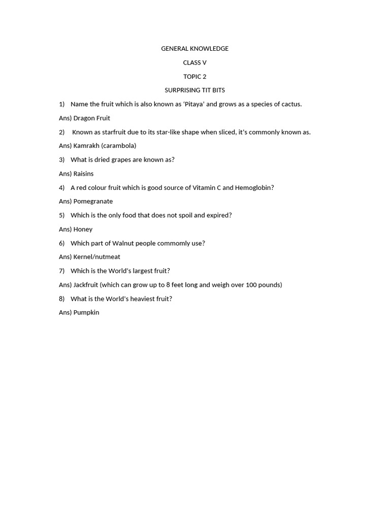 General Knowledge Topic 2 (V) | PDF