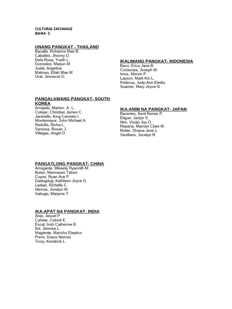 CULTURAL EXCHANGE Groupings | PDF