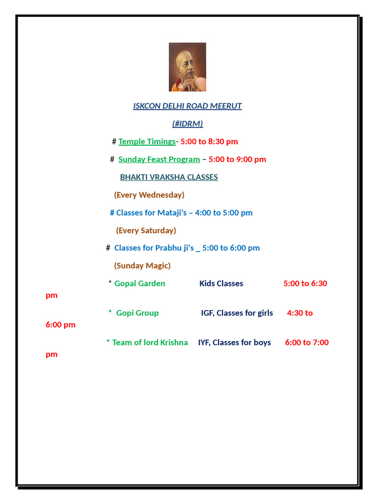 Iskcon Timings | PDF
