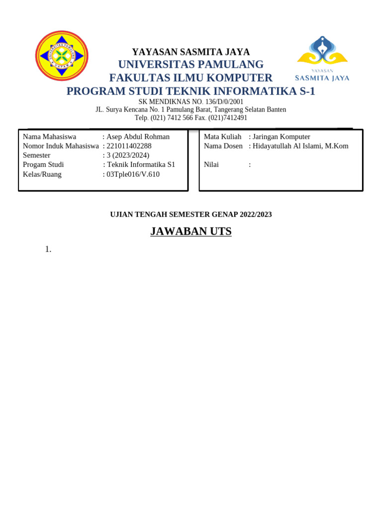 Lembar Jawaban Uas - Uts - 2 | PDF
