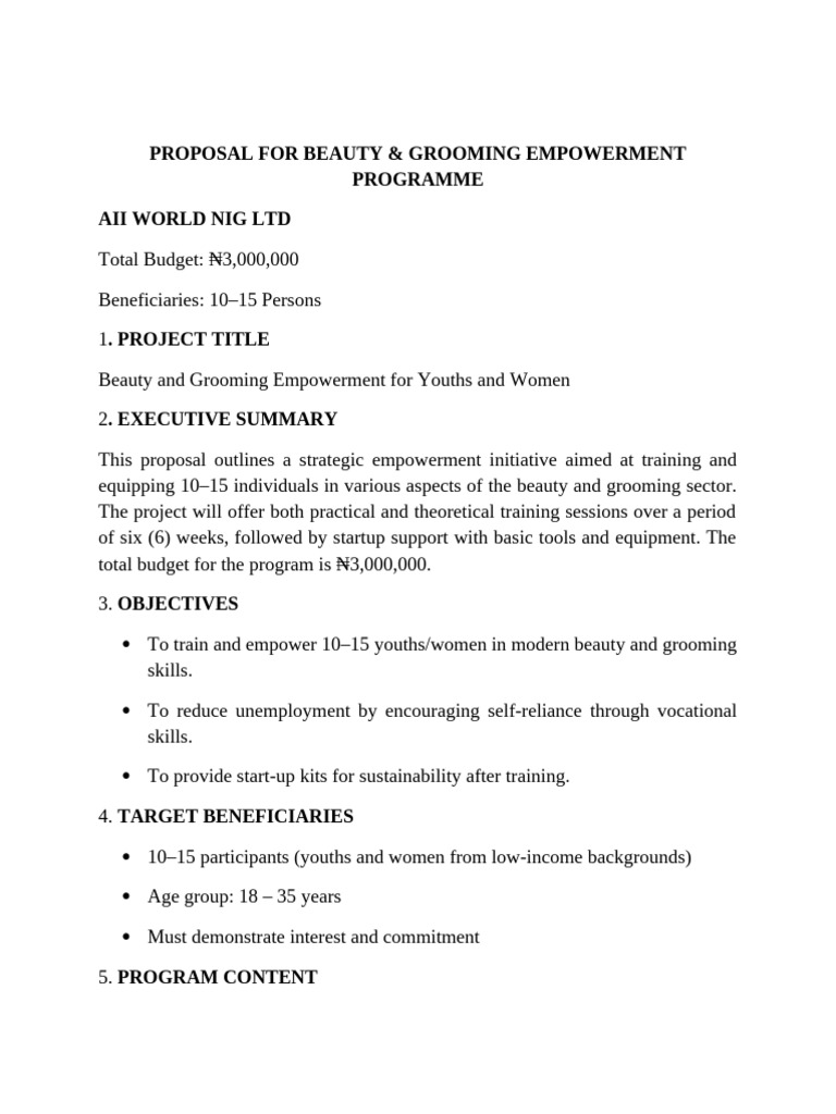 Proposal For Beauty & Grooming Empowerment | PDF