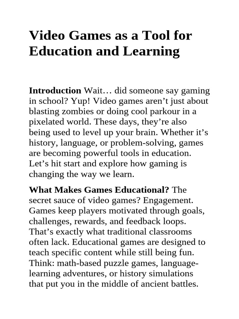 Educational Benefits of Video Games | PDF | Virtual Reality | Video Games