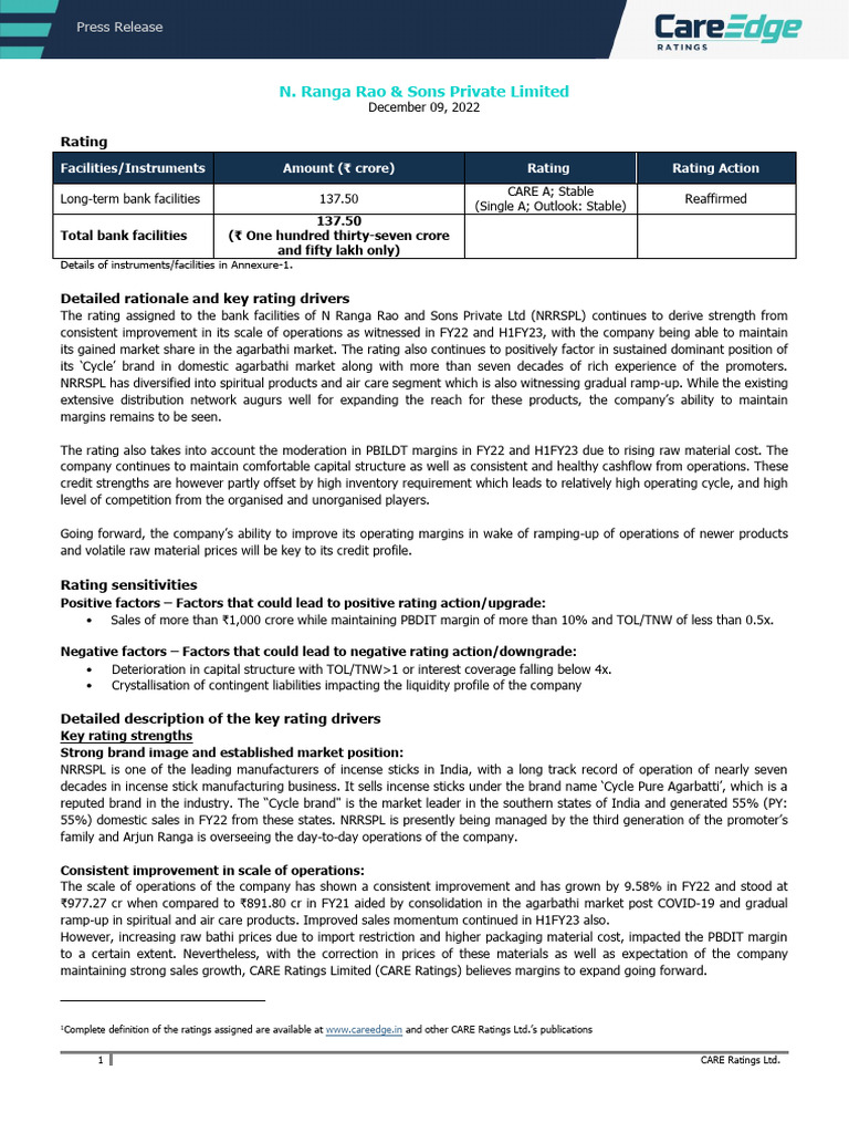 N. Ranga Rao & Sons Private Limited | PDF | Banks | Credit