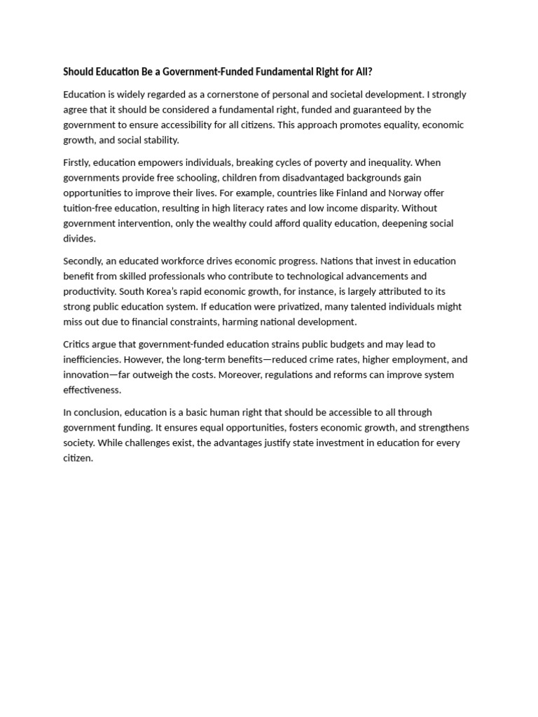Government-Funded Education as a Right | PDF
