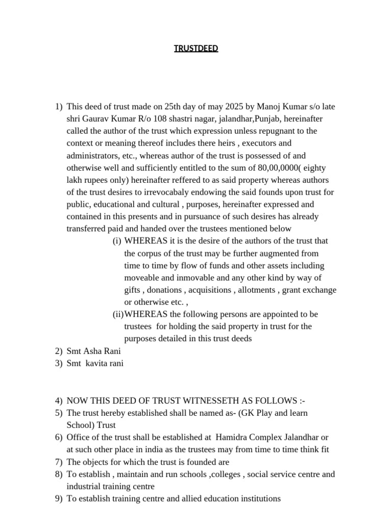 Trust Deed | PDF | Property | Trustee