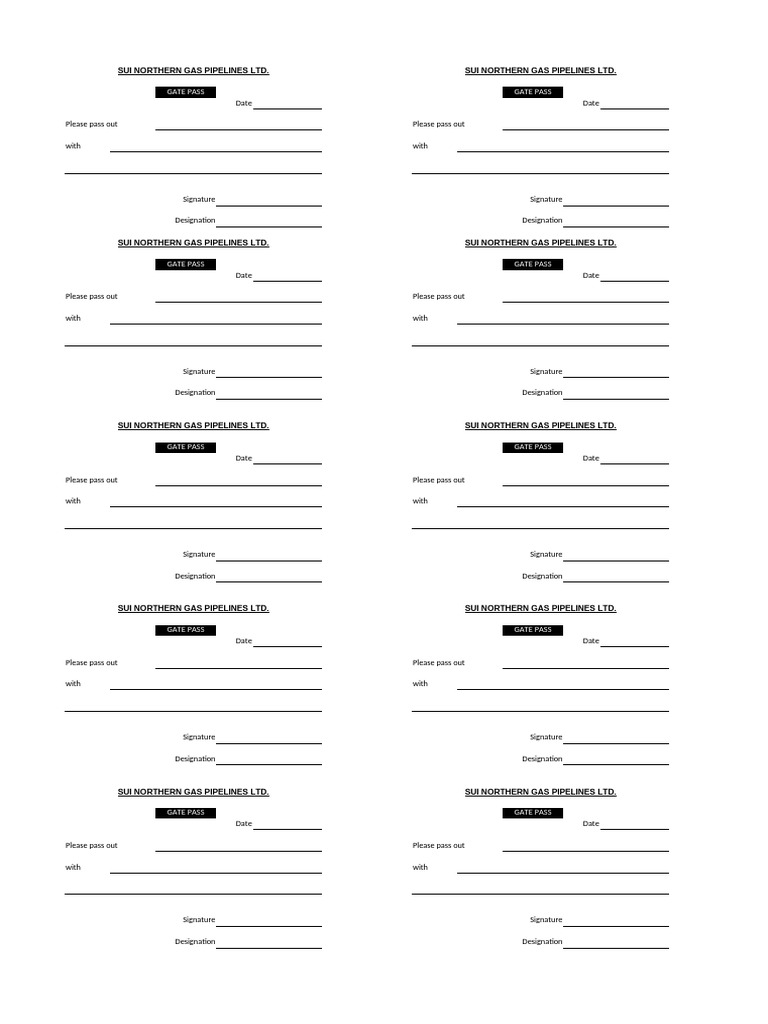 Sui Northern Gas Gate Pass Template | PDF | Fuel Gas | Natural Gas