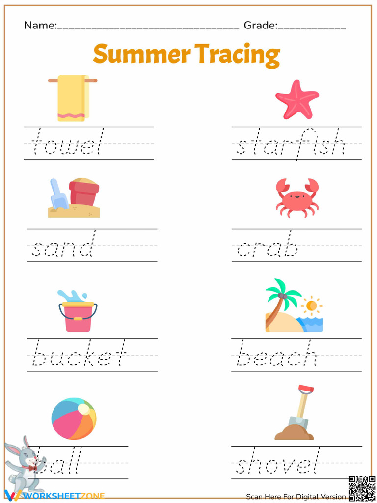 Summer Tracing Worksheet For Kids | PDF