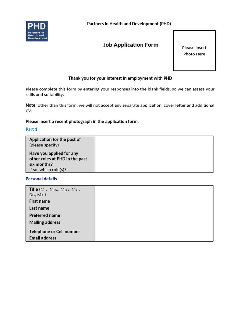 PHD Job Application Form | PDF | Doctor Of Philosophy
