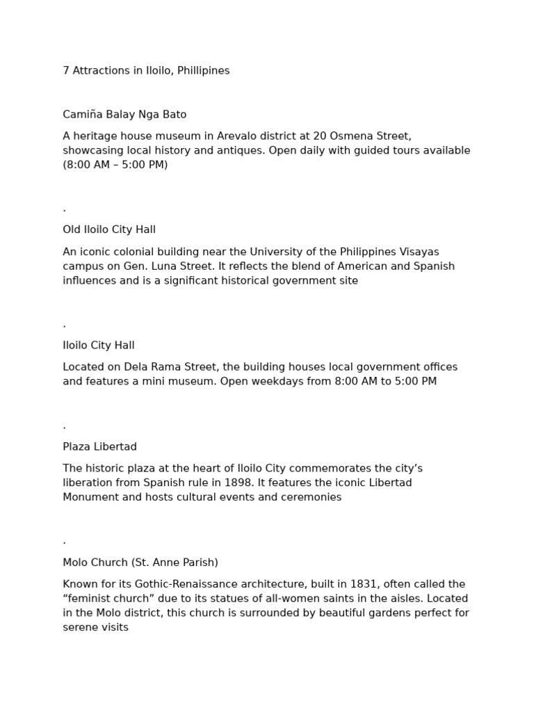 Top 7 Tourist Attractions in Iloilo | PDF