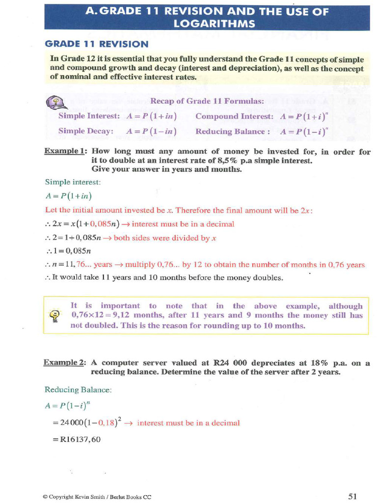 Grade 11 Revision Financial Mathematics | PDF
