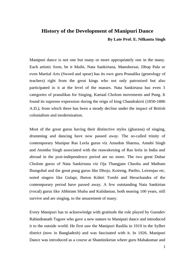 Evolution of Manipuri Dance History | PDF | Dances | Performing Arts