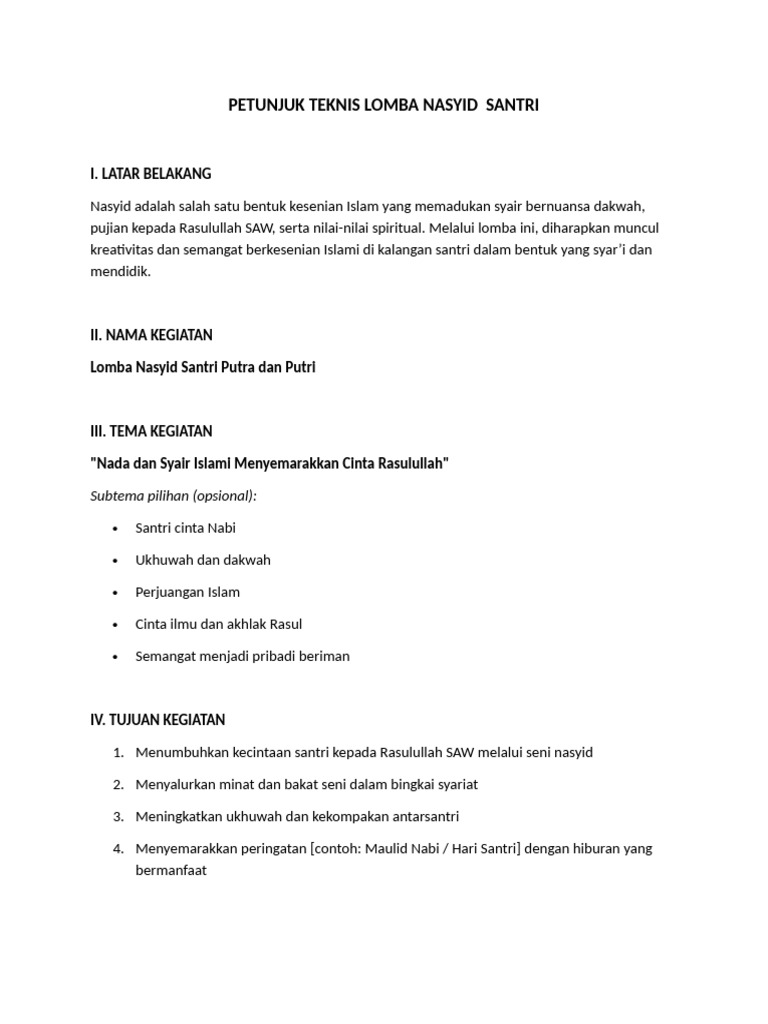 Petunjuk Teknis Lomba Nasyid Santri | PDF