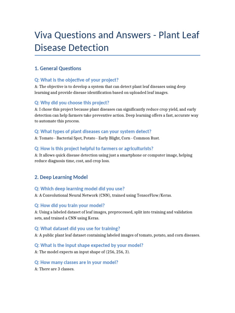 Viva Questions Plant Disease Detection | PDF | Deep Learning | Cloud Computing