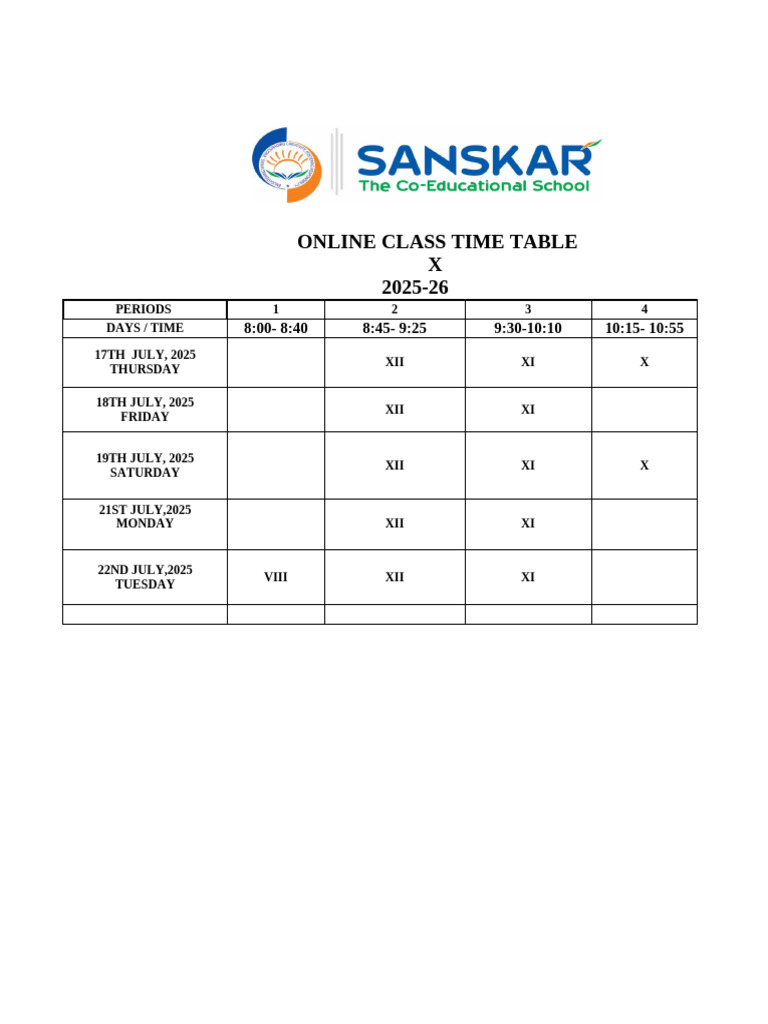 2025-26 Online Class Timetable | PDF | Mathematics | Science