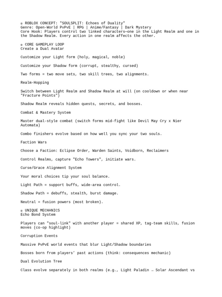 ? ROBLOX CONCEPT SOULSPLIT Echoes | PDF | Video Games | Gaming