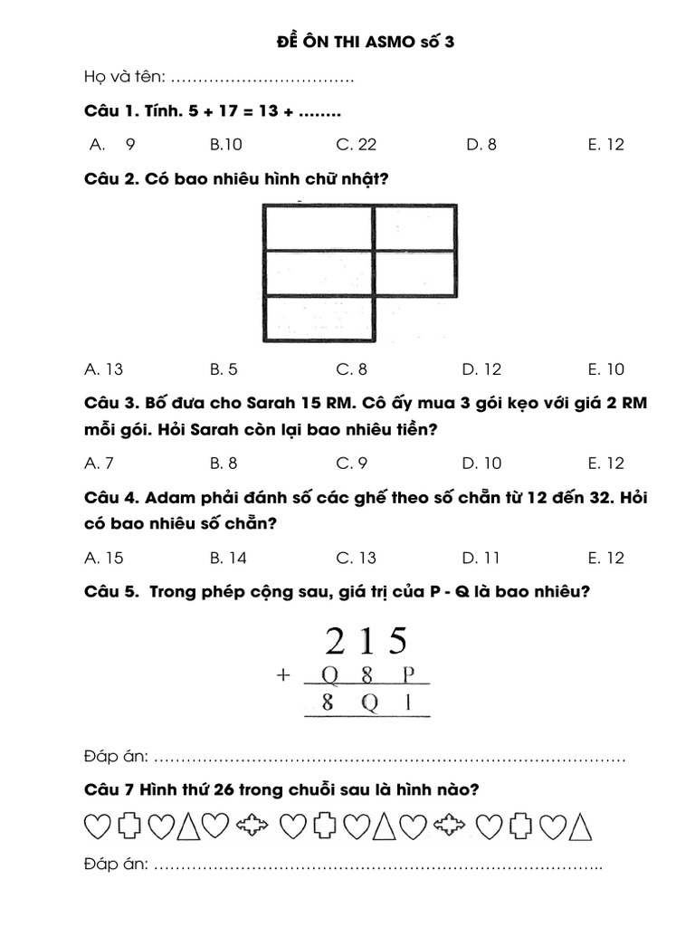 Đề Ôn Thi Asmo Số 3 | PDF