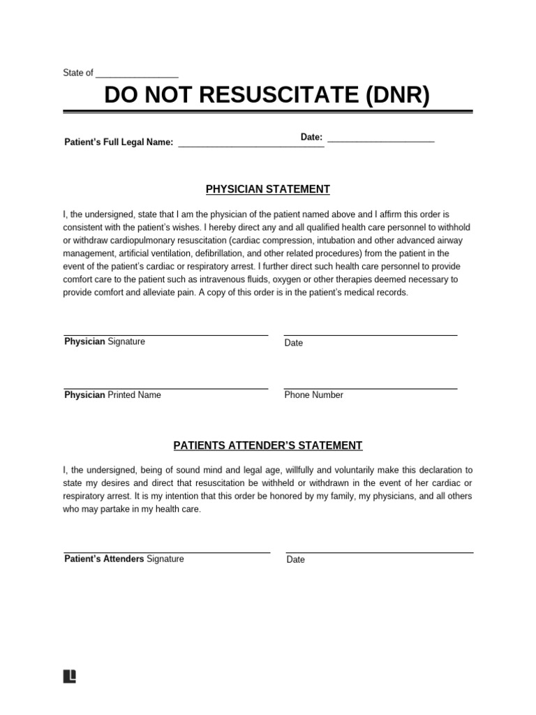 Do Not Resuscitate DNR Form 1 | PDF