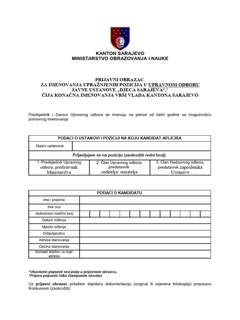 Prijavni Obrazac Uo | PDF