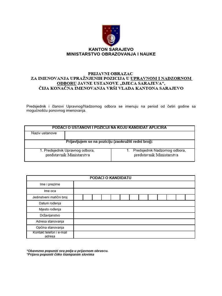 Prijavni Obrazac | PDF