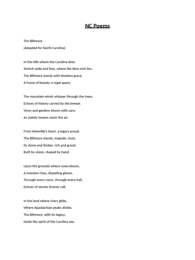 NC Poems | PDF | North Carolina | Wright Brothers