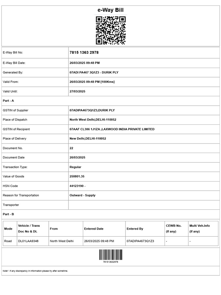 Durik E-Way Bill System-22 | PDF