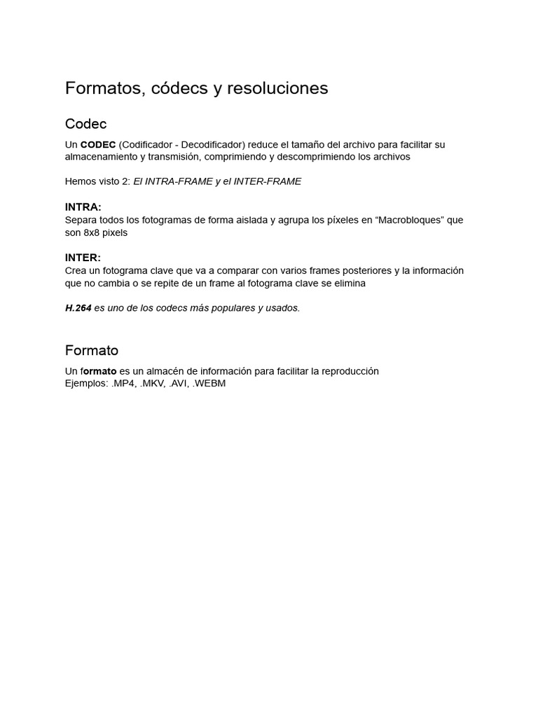 Formatos, Códecs y Resoluciones | PDF