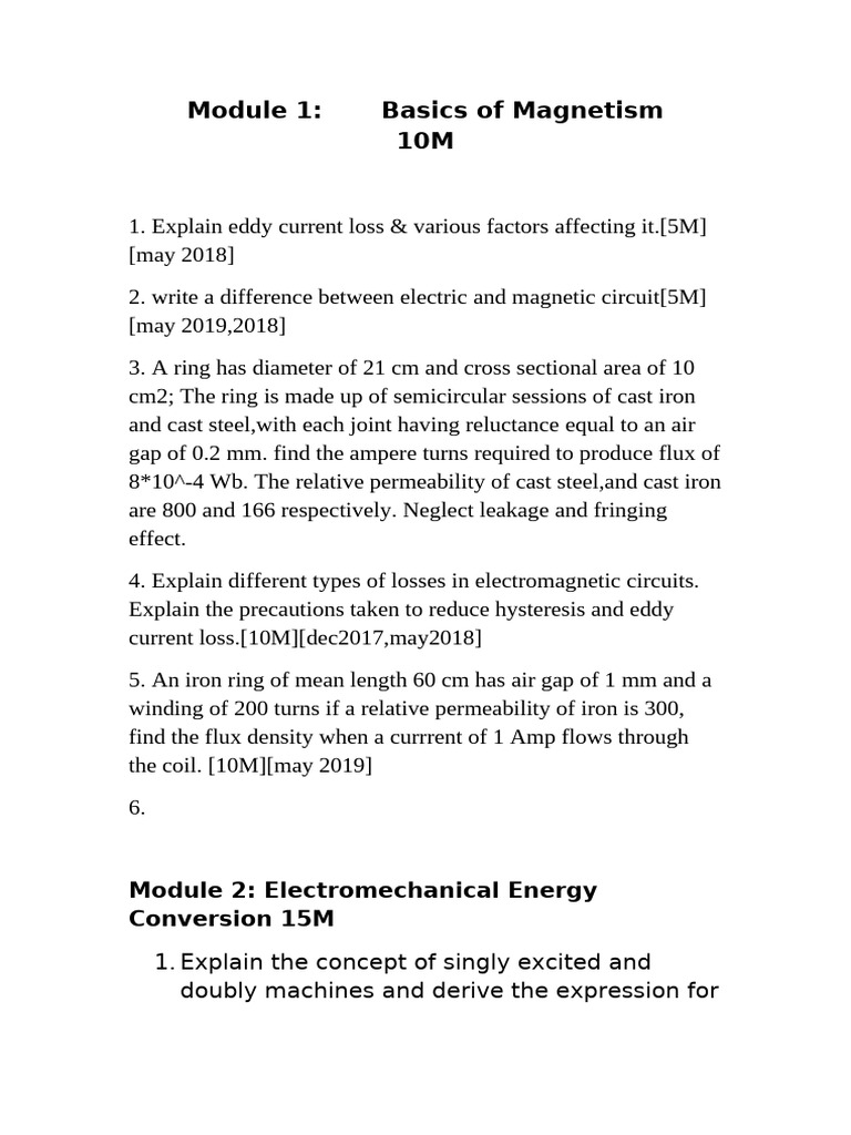 Electrical Machine Question Bank | PDF | Electric Motor | Electric ...
