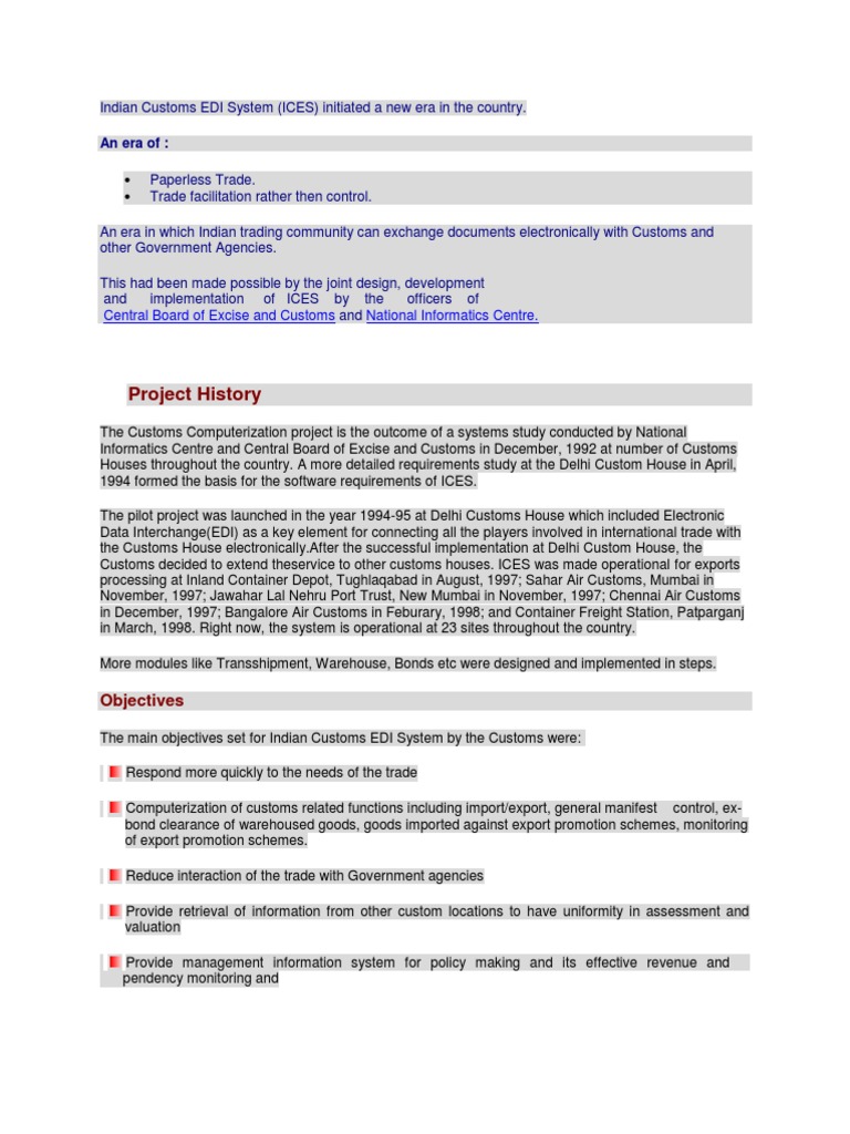 Indian Customs EDI System Overview | PDF | Electronic Data Interchange ...