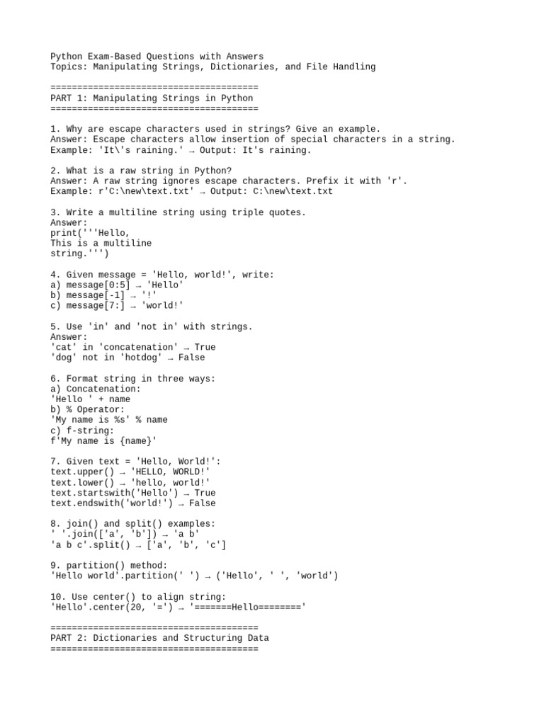 Python Exam Questions With Answers | PDF | String (Computer Science) | Text File