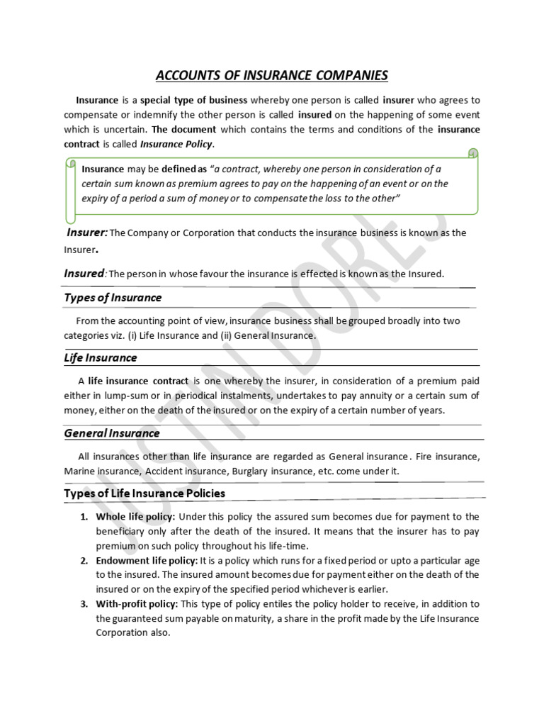 Accounting for Insurance Companies | PDF | Insurance | Life Insurance